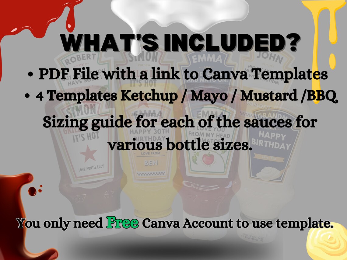 Digital Template Sauce Bundle Ketchup Mayo Mustard Barbecue BBQ Canva ...