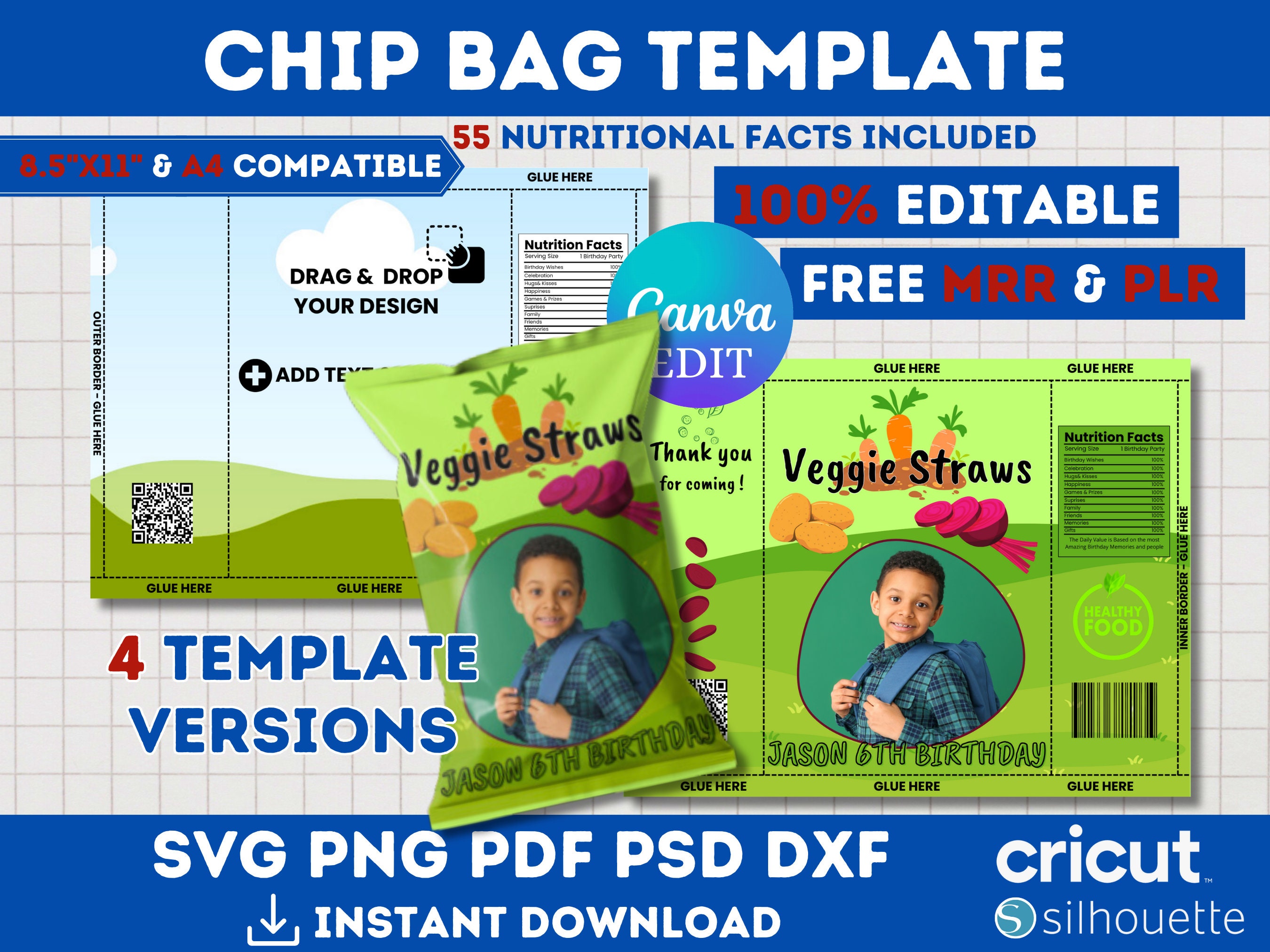 Chip / Crisps Bag Template, PLR & MRR Chip Bag Label, Party Chip Bag ...