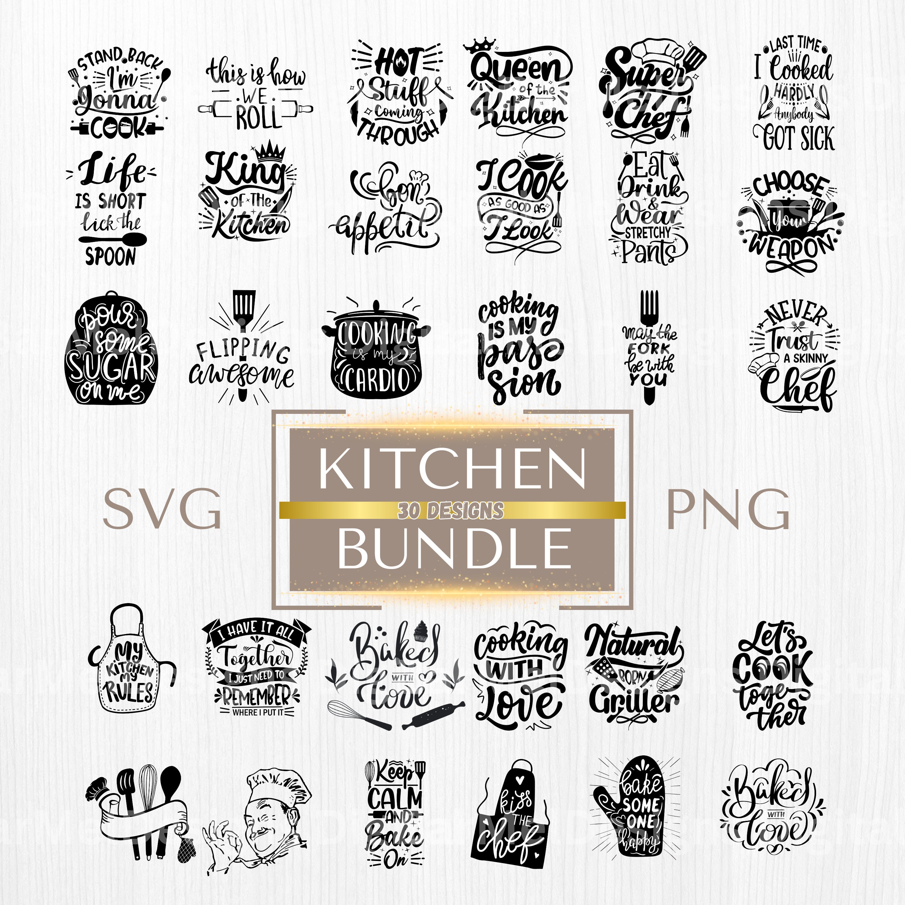 Kitchen Svg Bundle, Kitchen Cut File, Chef Svg, Baking Svg, Cooking Svg ...