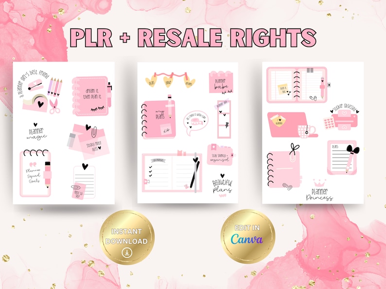 Digital Planner Girl Sticker Sheets, PLR Resell, Sticky Notes Cropped ...