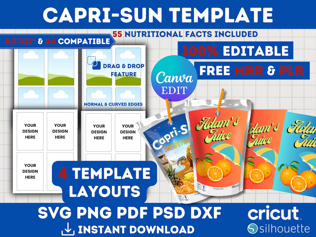 Capri-sun Template Party Favor Labels, Juice Pouch Stickers, Canva ...