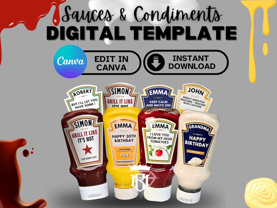 Digital Template Sauce Bundle Ketchup Mayo Mustard Barbecue BBQ Canva ...