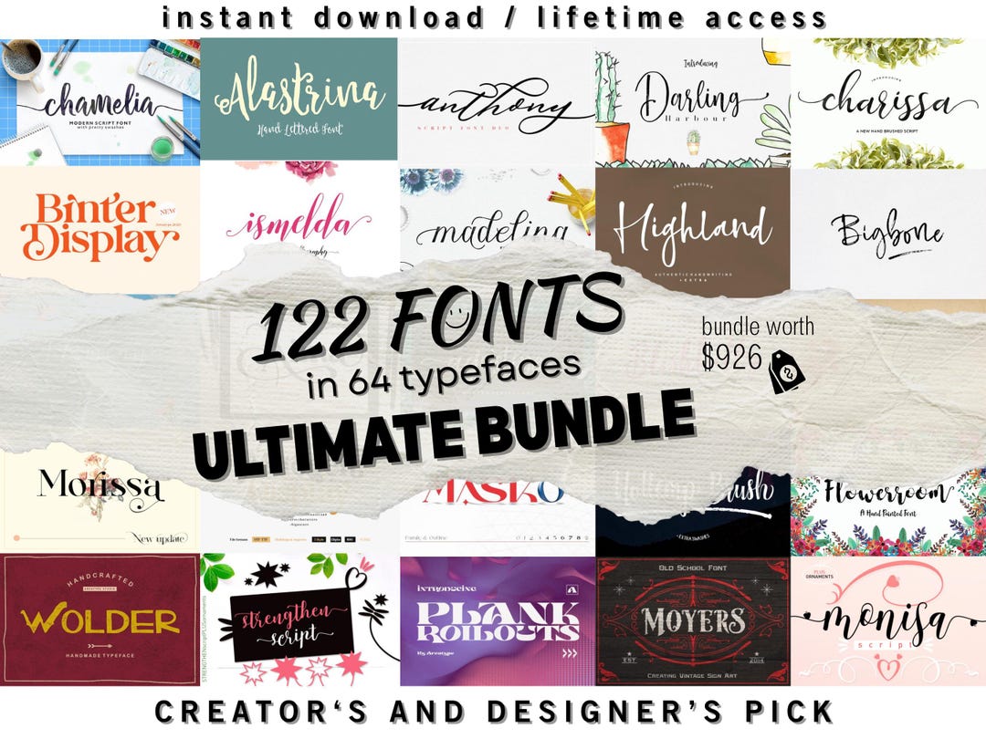 122 Premium Font Bundle for Creators & Designers | Handwritten, Modern ...