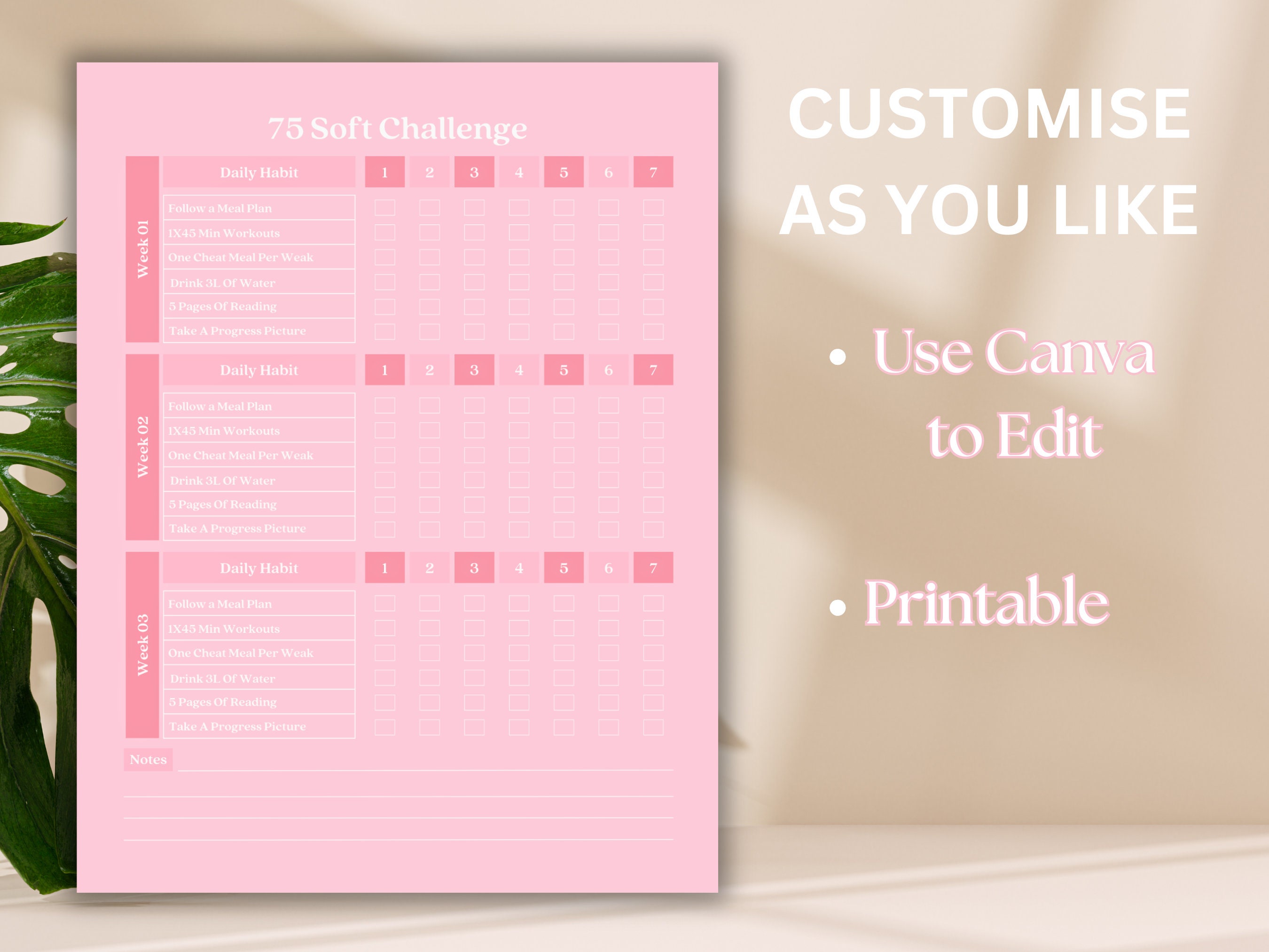 75 Soft Challenge Tracker, Daily 75 Soft Challenge Journal, 75 Soft ...