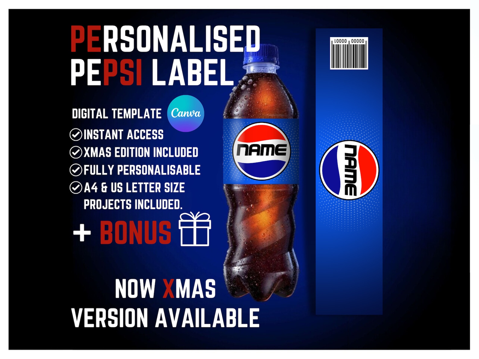 Pepsi Personalised Labels Digital Canva Template Custom Name Sticker ...