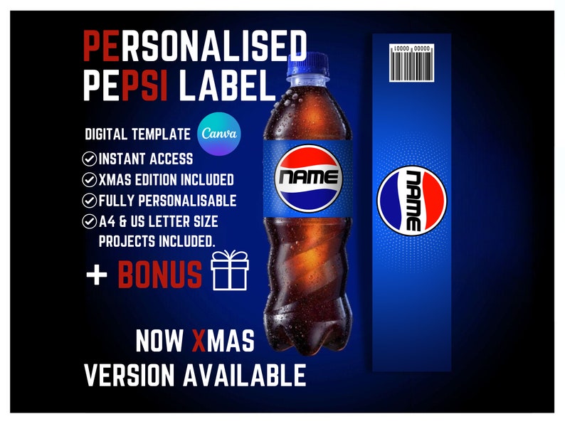 Pepsi Personalised Labels Digital Canva Template Custom Name Sticker ...