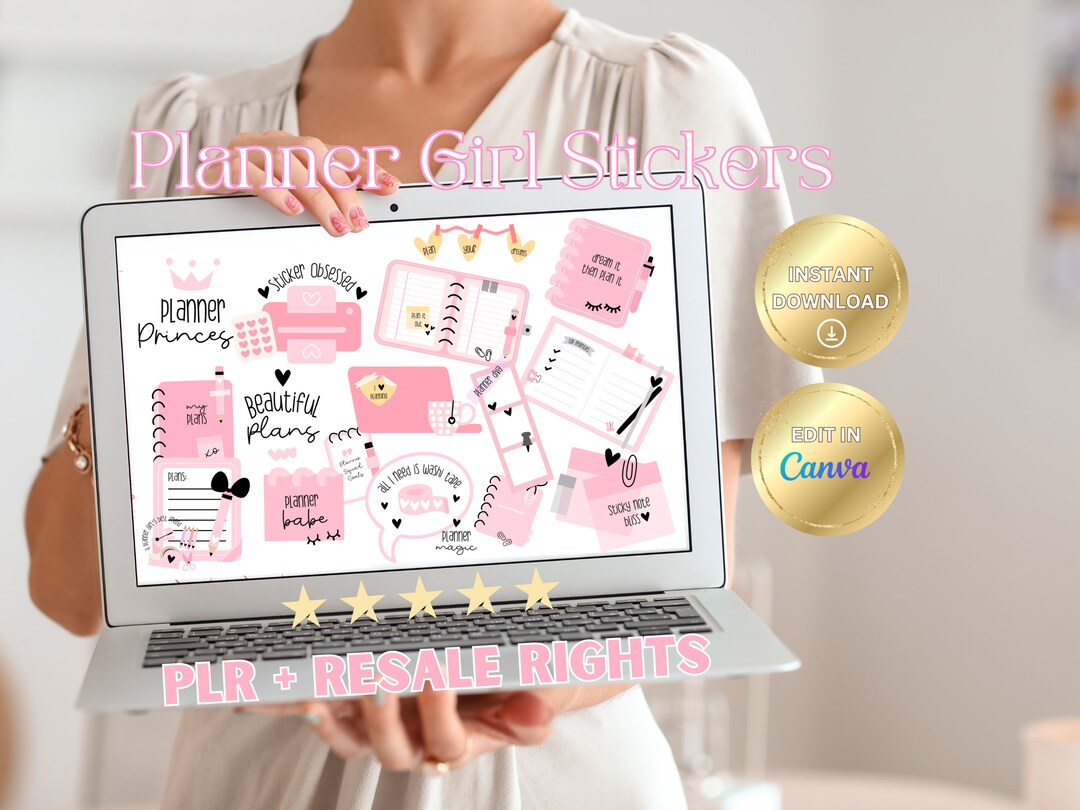 Digital Planner Girl Sticker Sheets, PLR Resell, Sticky Notes Cropped ...