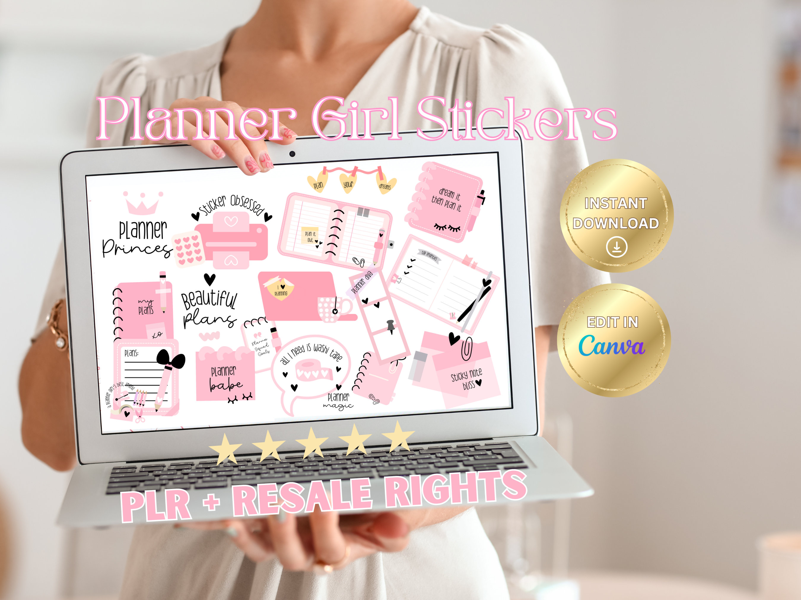 Digital Planner Girl Sticker Sheets, PLR Resell, Sticky Notes Cropped ...