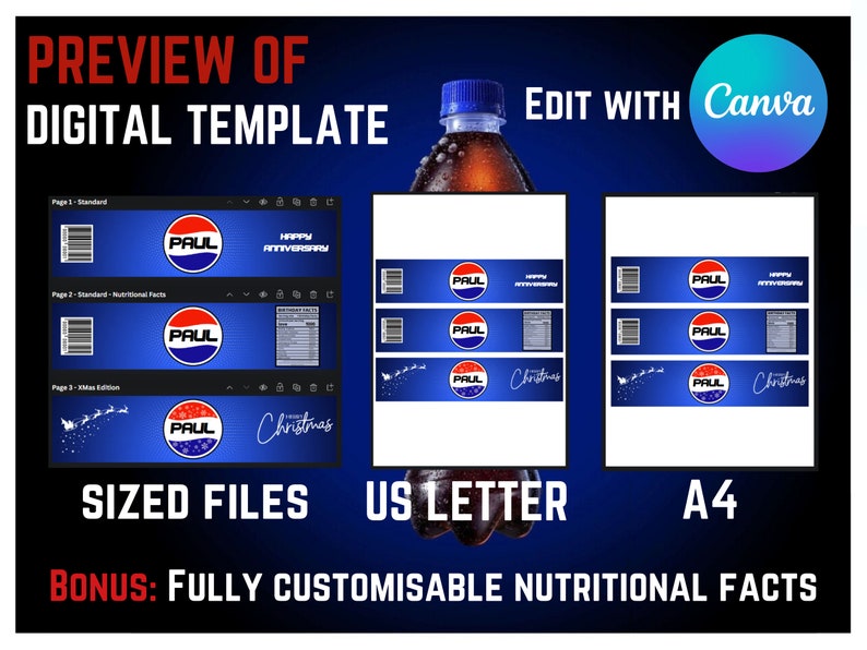 Pepsi Personalised Labels Digital Canva Template Custom Name Sticker ...