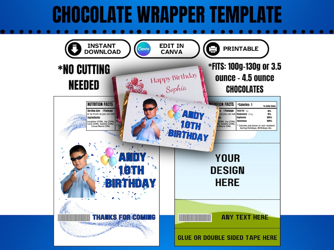 Chocolate Wrapper Template Nutritional Facts Label SVG PNG PDF Party ...