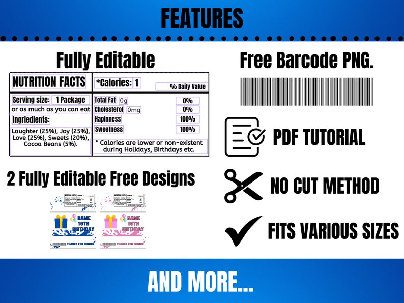 Chocolate Wrapper Template Nutritional Facts Label SVG PNG PDF Party ...
