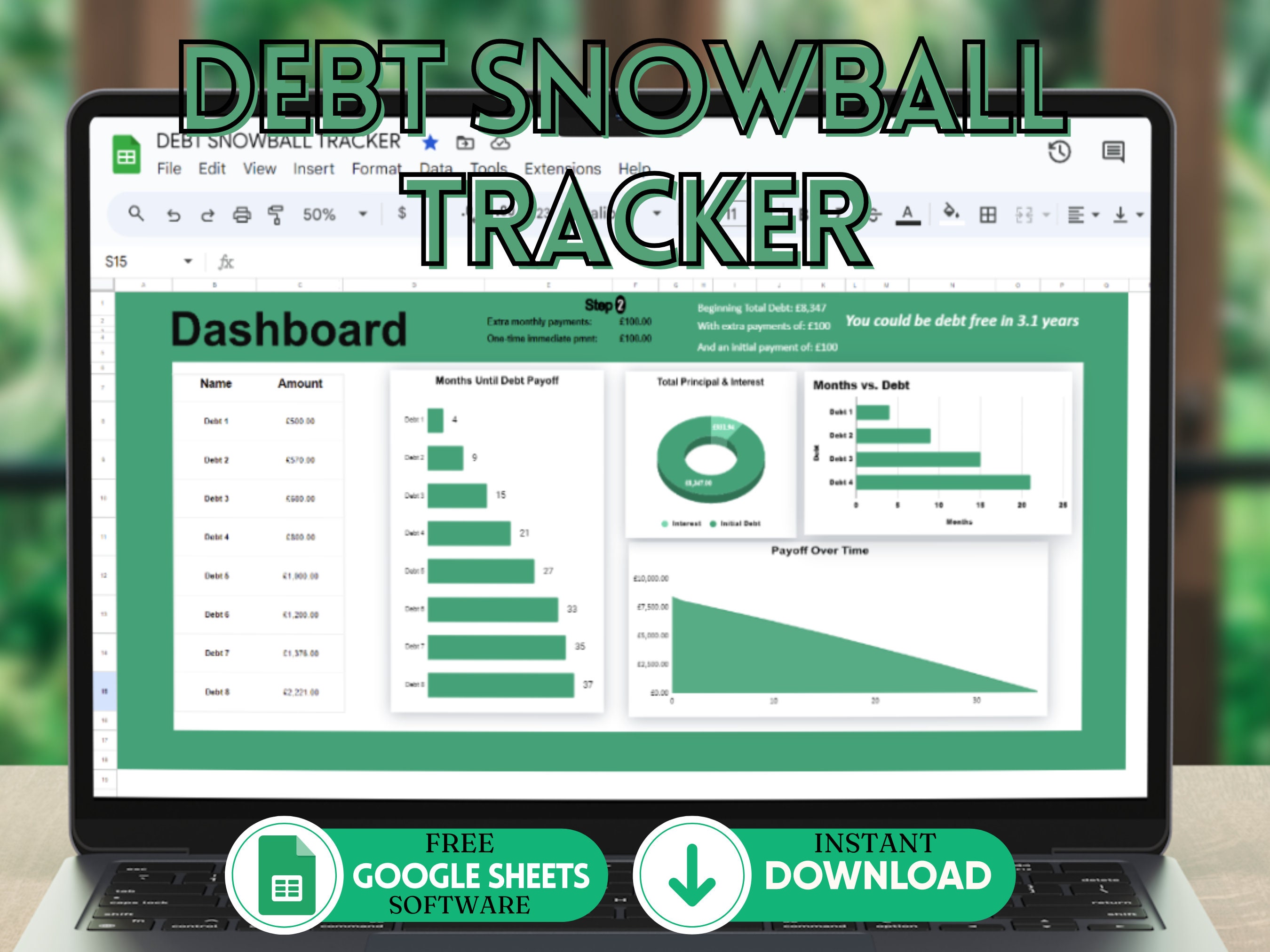 Best Debt Snowball Spreadsheet Template | Google Docs/sheets | Payoff ...