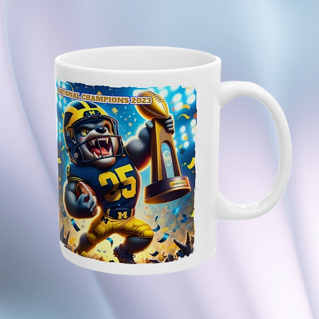 Michigan Wolverines Mug Print, Football Mug, NCAA Merchandise, Sports ...