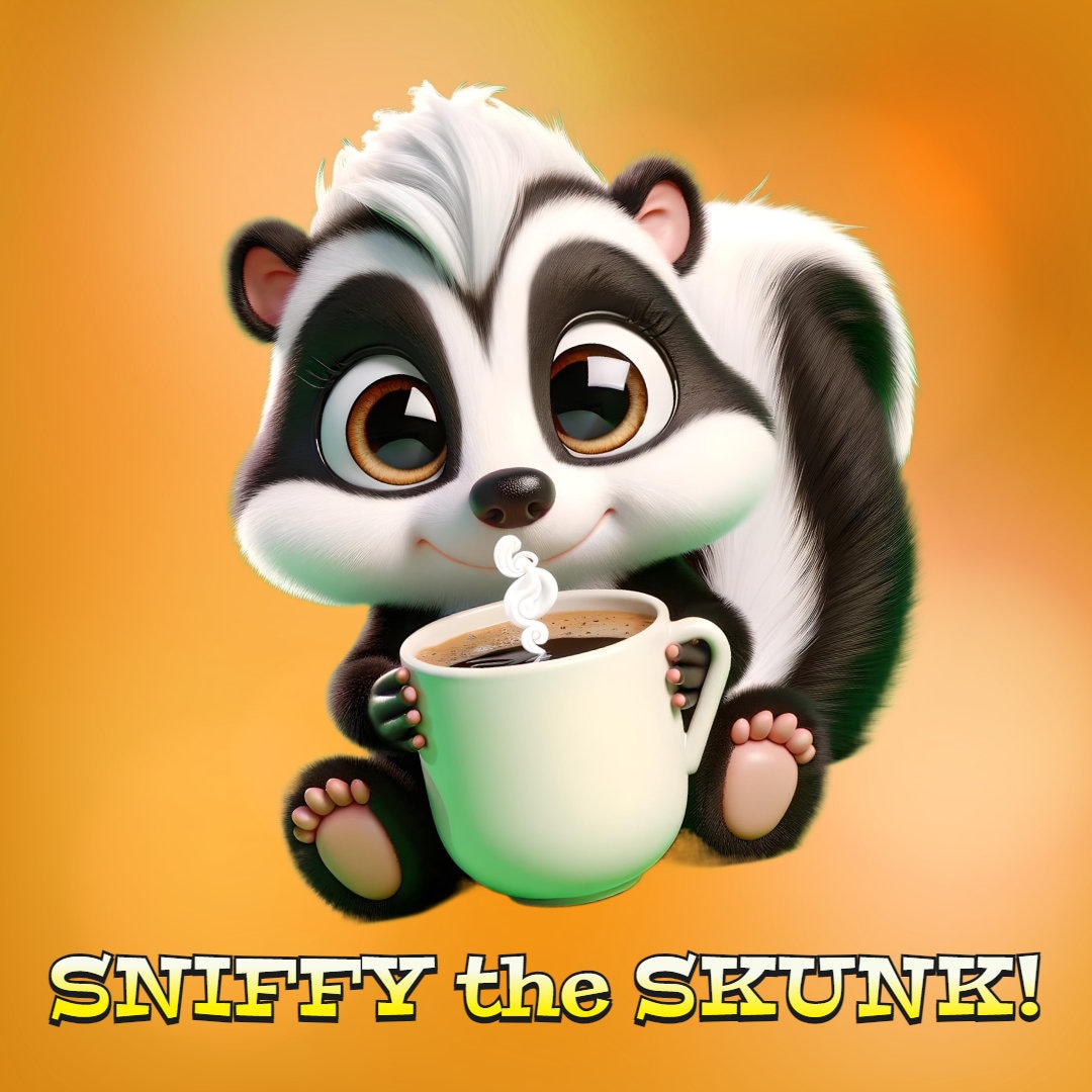 Cute Animated Skunk Die-cut Sticker, Cute Skunk Party Favor Hot Cocoa ...