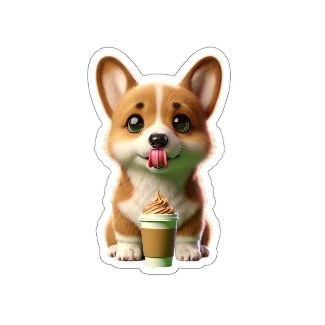 Cute Animated Corgi Die-cut Sticker, Cute Corgi Holding Milk Shake ...