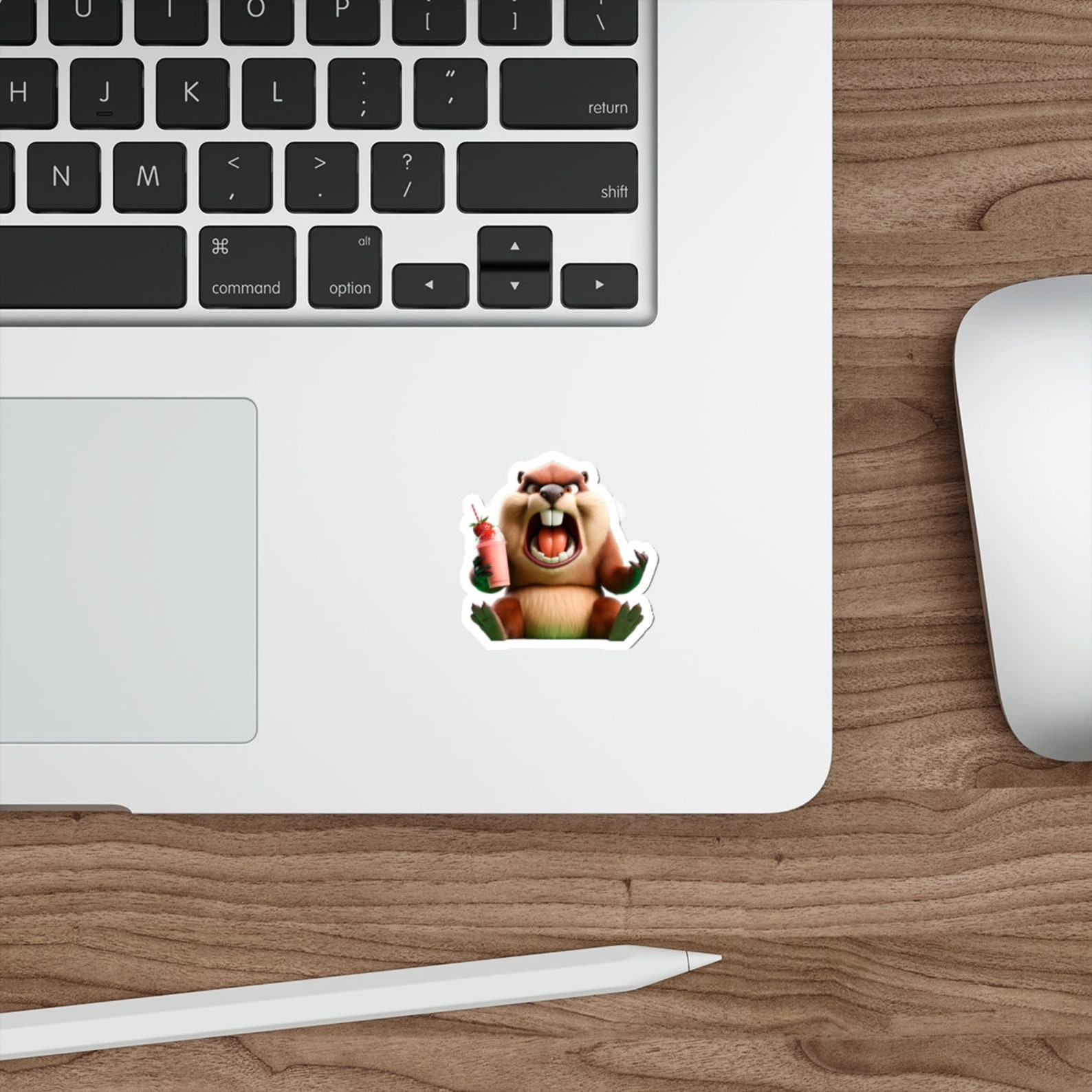 Animated Angry Beaver Die-cut Sticker, Mean Beaver Holding Strawberry ...