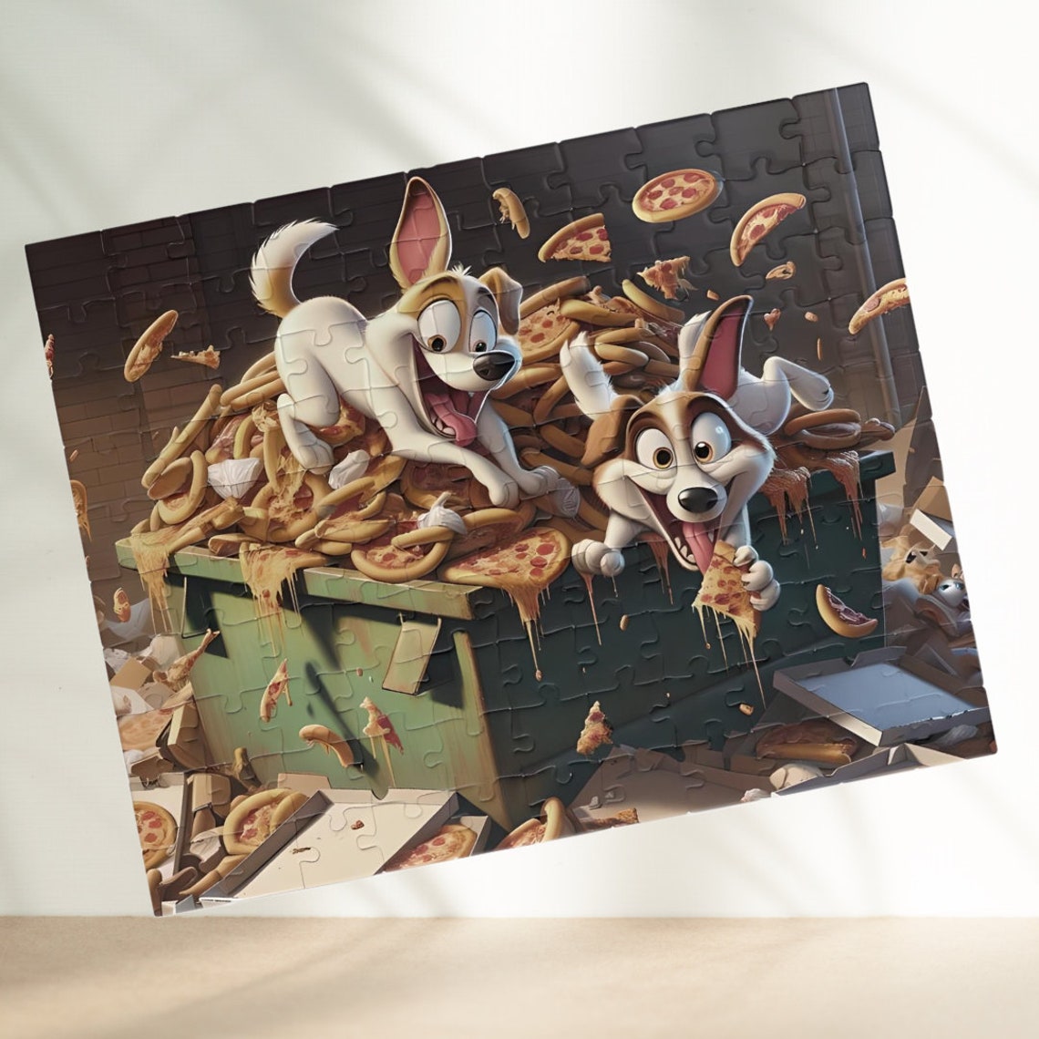 Cartoon Dog Pizza Puzzle: Whimsical Junkyard Theme - Etsy