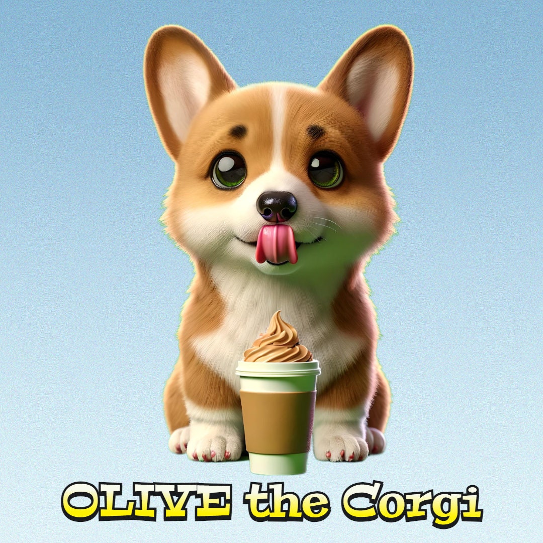 Cute Animated Corgi Die-cut Sticker, Cute Corgi Holding Milk Shake Sticker, Corgi Enjoying a ...