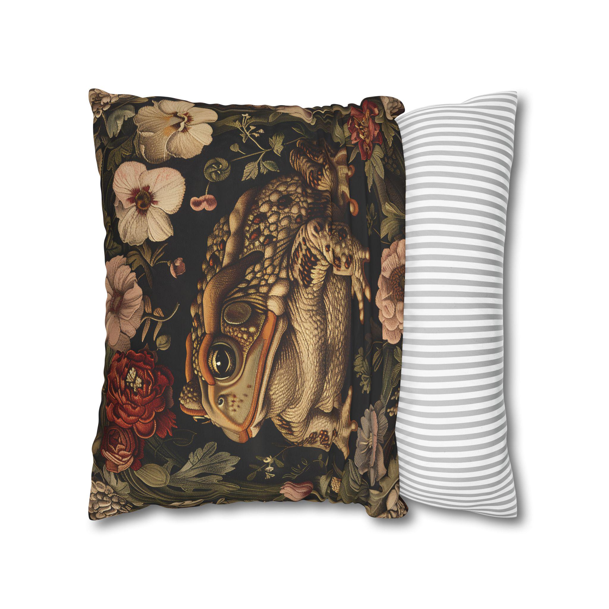 Witch's Toad With Flowers - Toad & Floral Faux Suede Pillow Cover ...