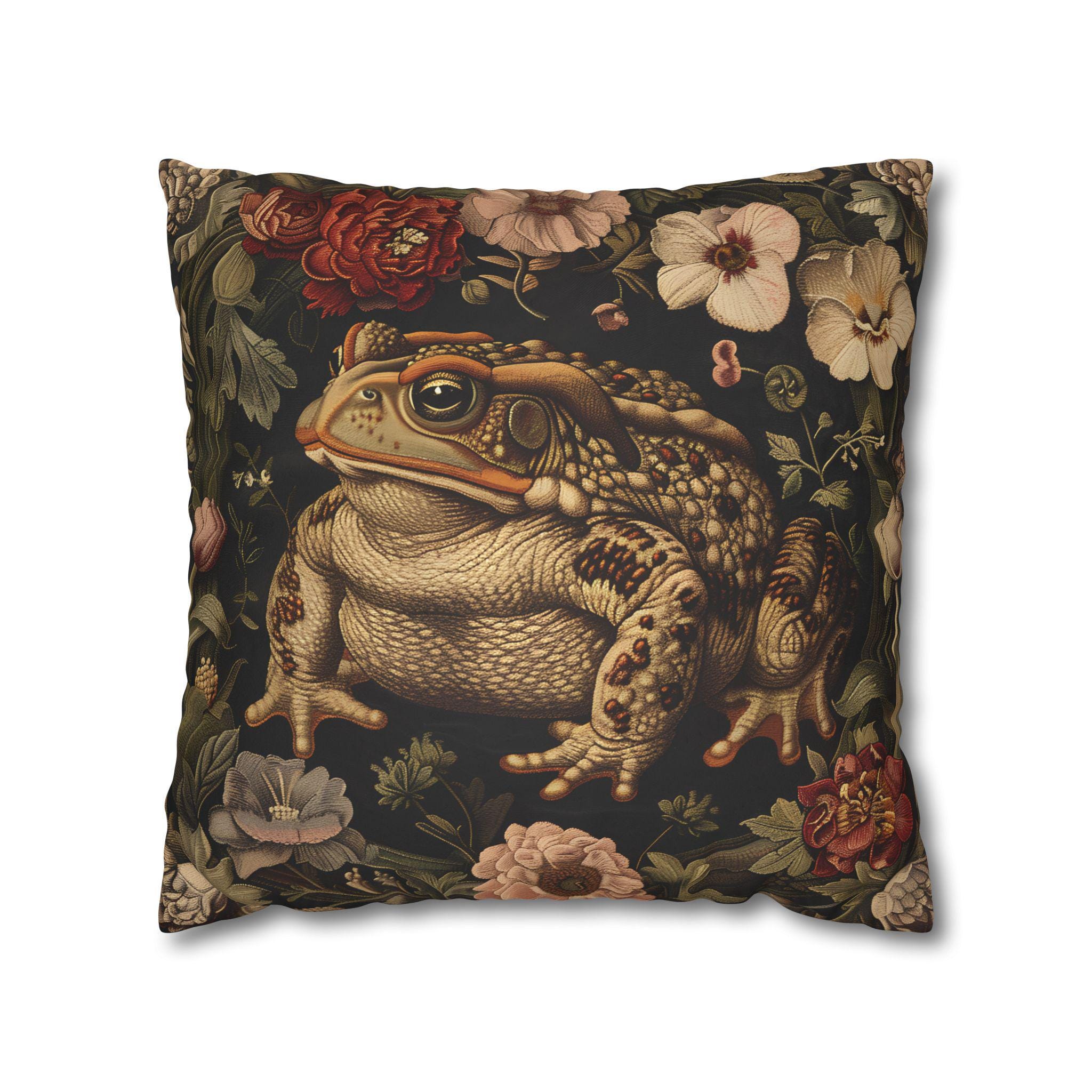 Witch's Toad With Flowers - Toad & Floral Faux Suede Pillow Cover ...