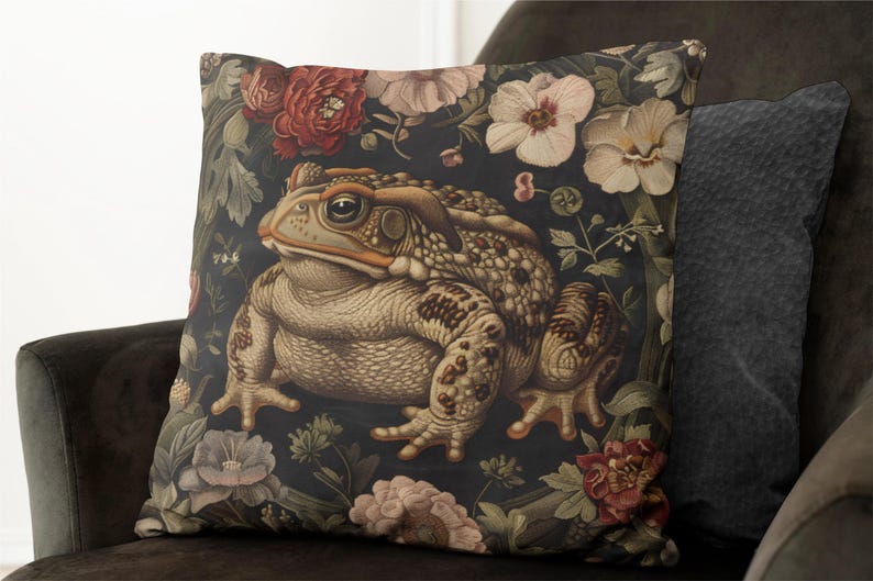 Witch's Toad With Flowers - Toad & Floral Faux Suede Pillow Cover ...
