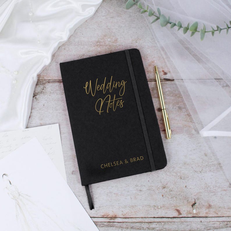 Wedding Notes Planner, Personalised A5 Lined Notebook, Couples Names ...
