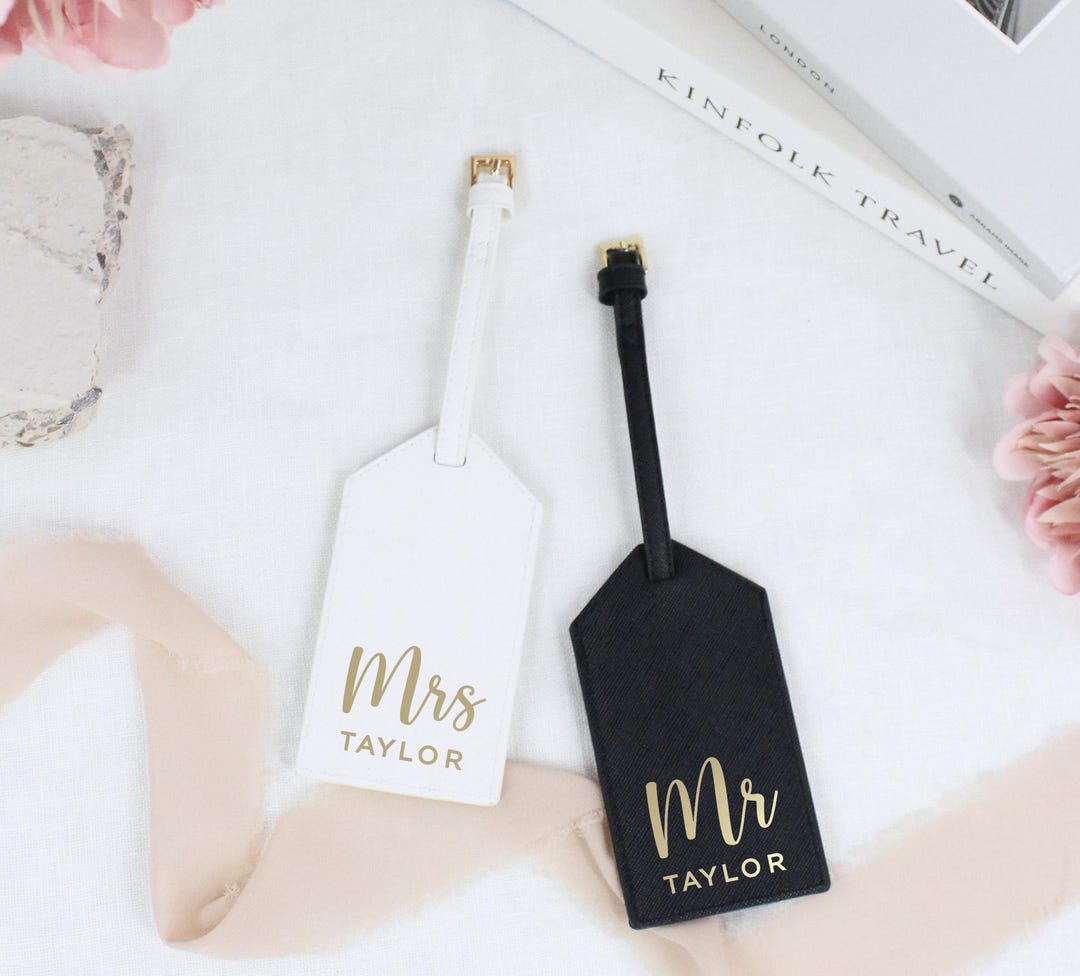 Mr & Mrs Pair of 2 Luggage Tags Personalised With New Married Surname ...