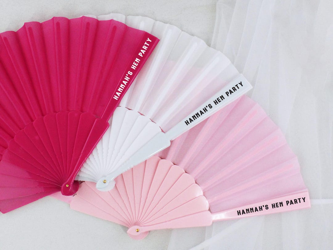 Personalised Hen Party Hand Fans, Pink & White Destination Hen Party ...