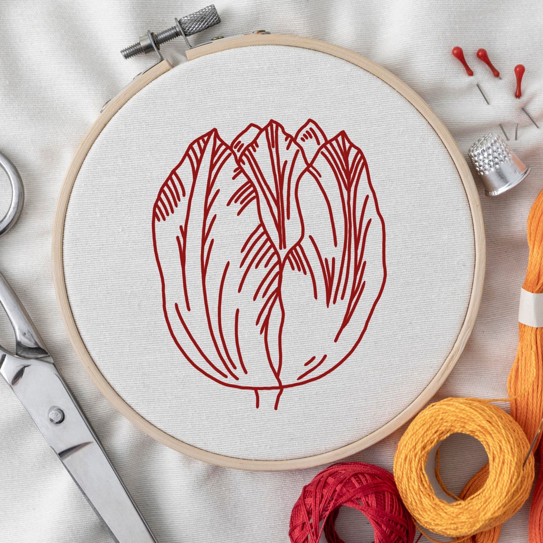 Tulip Embroidery Design, DIY Hand Stitch Redwork Pattern PDF, Instant ...