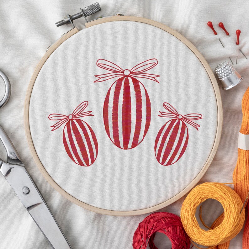 Easter Egg Embroidery Design, DIY Hand Stitch Redwork Pattern PDF, Instant Download, Needlework ...