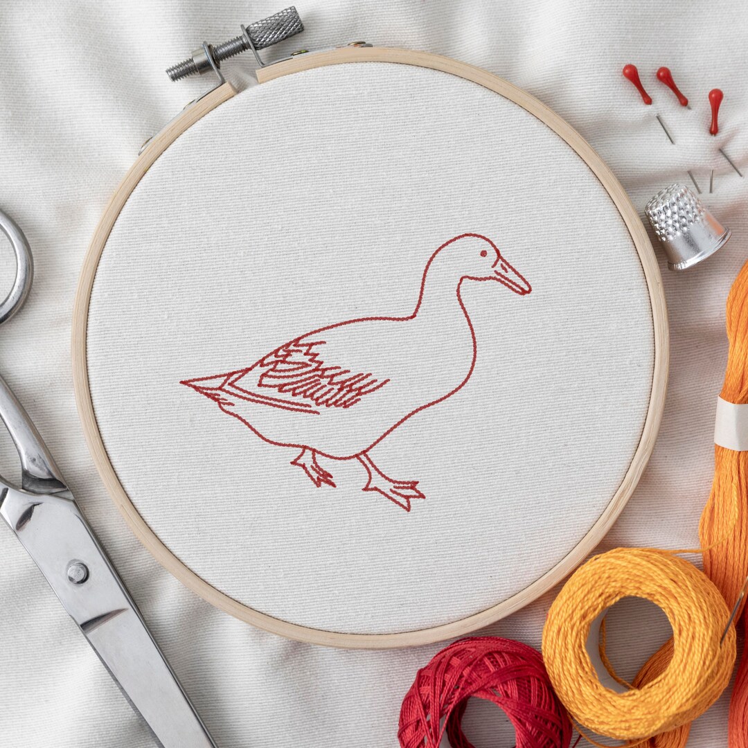 Duck Embroidery Design, DIY Hand Stitch Redwork Pattern PDF, Instant ...