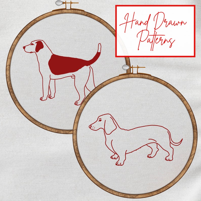 Dog Embroidery Design Bundle, DIY Hand Stitch Redwork Pattern PDF ...