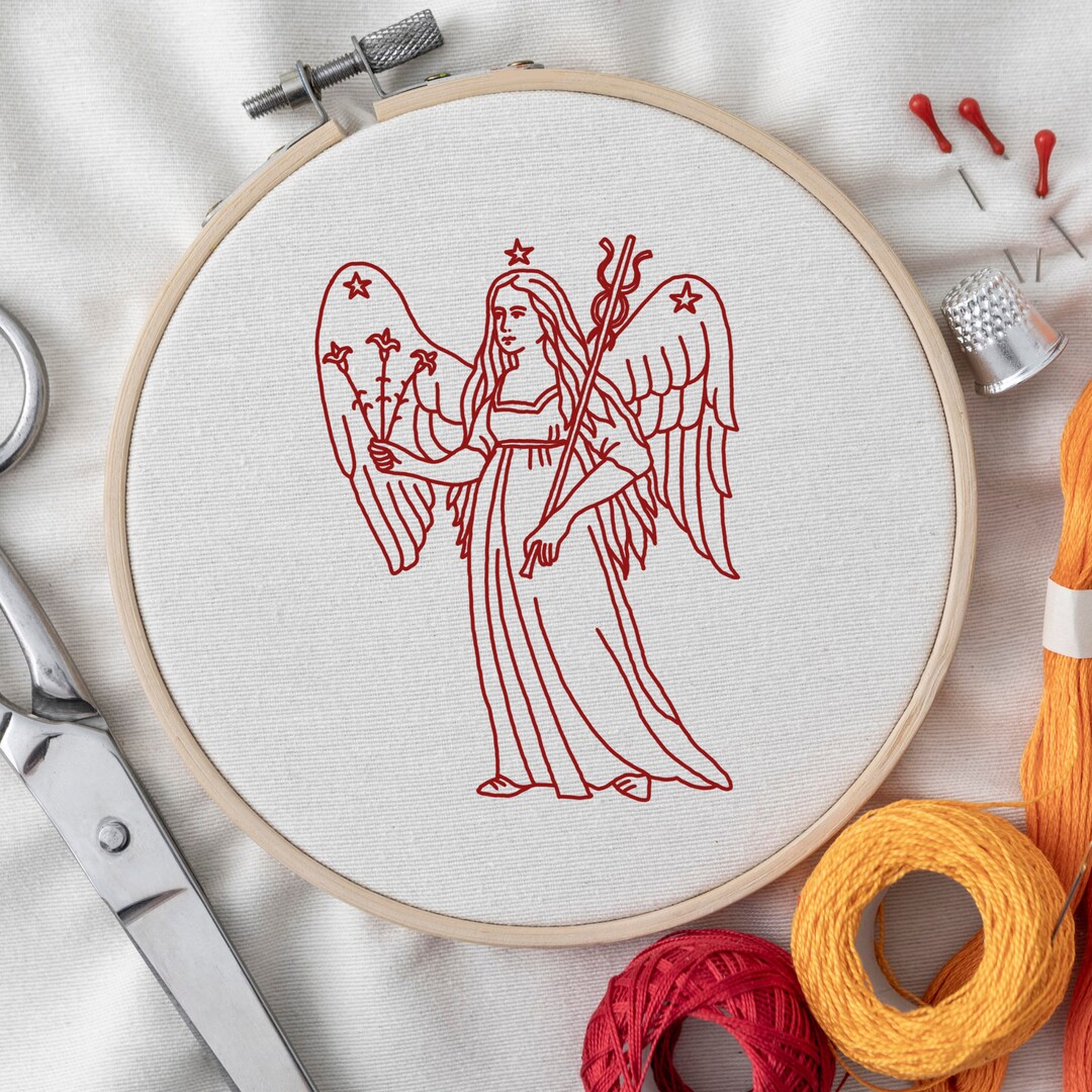 Virgo Embroidery Design, DIY Astrology Redwork Pattern PDF, Instant ...
