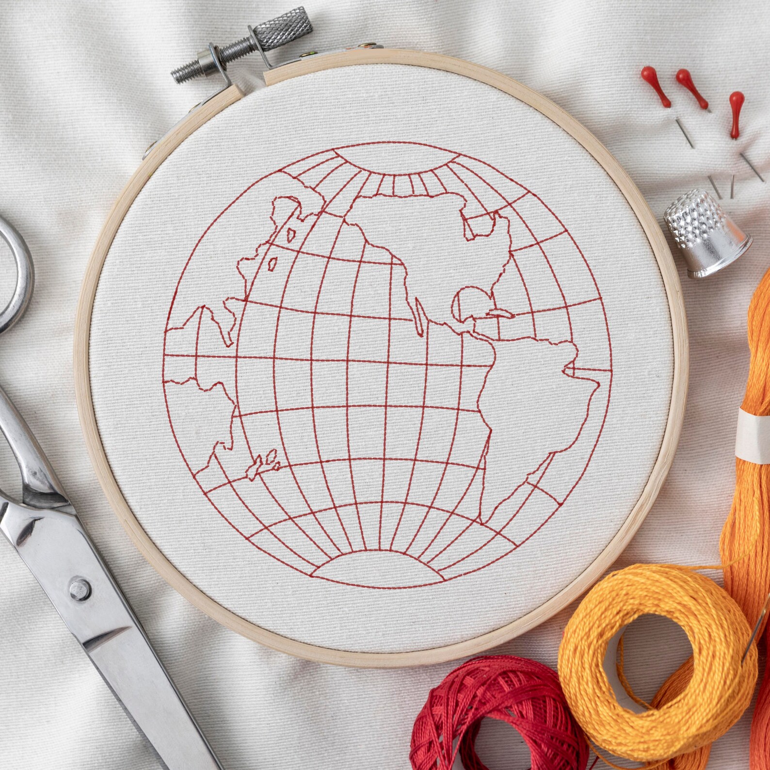 Earth Embroidery Design, DIY Hand Stitch Redwork Pattern PDF, Instant ...