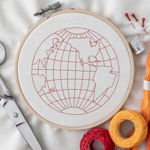 Earth Embroidery Design, DIY Hand Stitch Redwork Pattern PDF, Instant ...