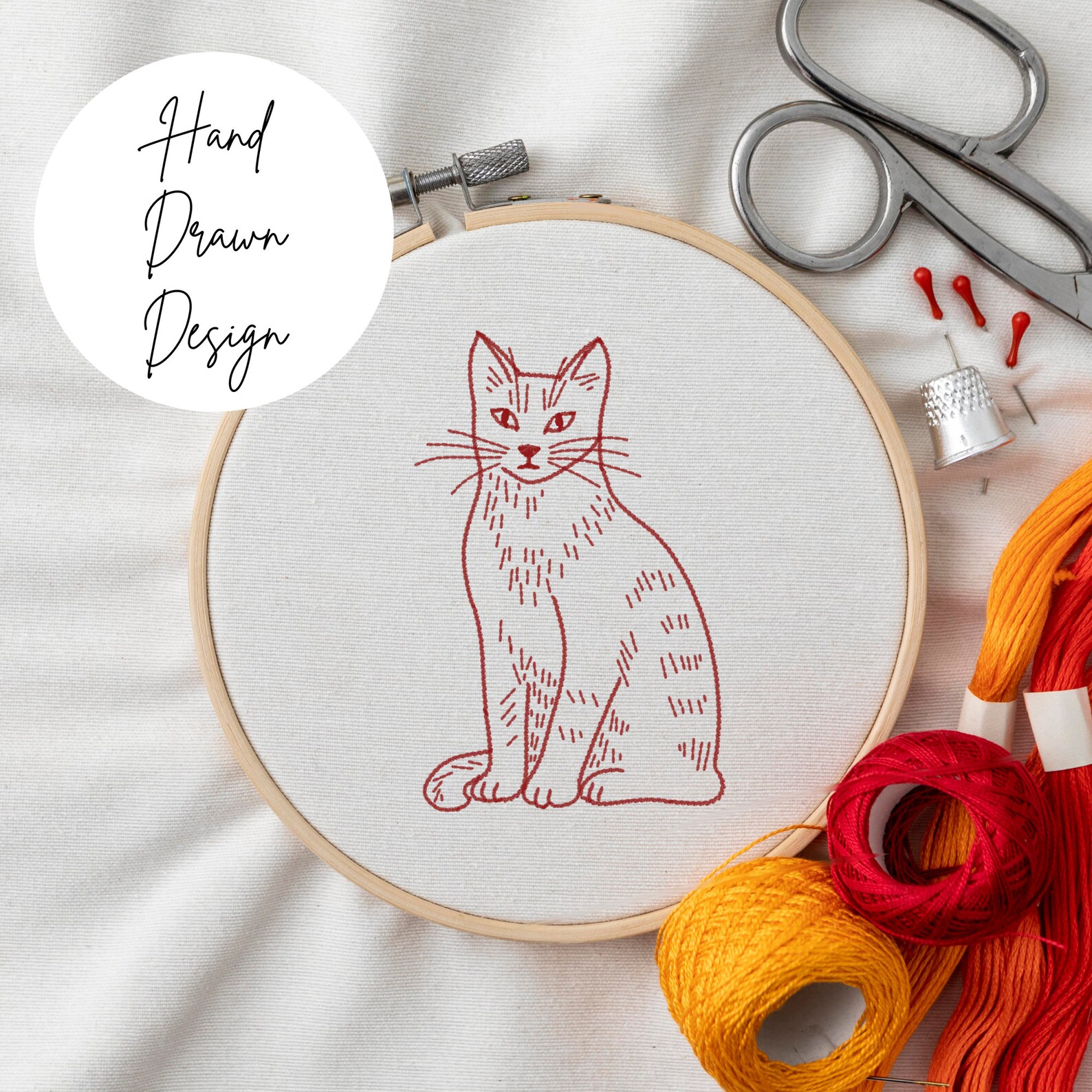 Cat and Kitten Embroidery Design Bundle, DIY Hand Stitch Redwork ...