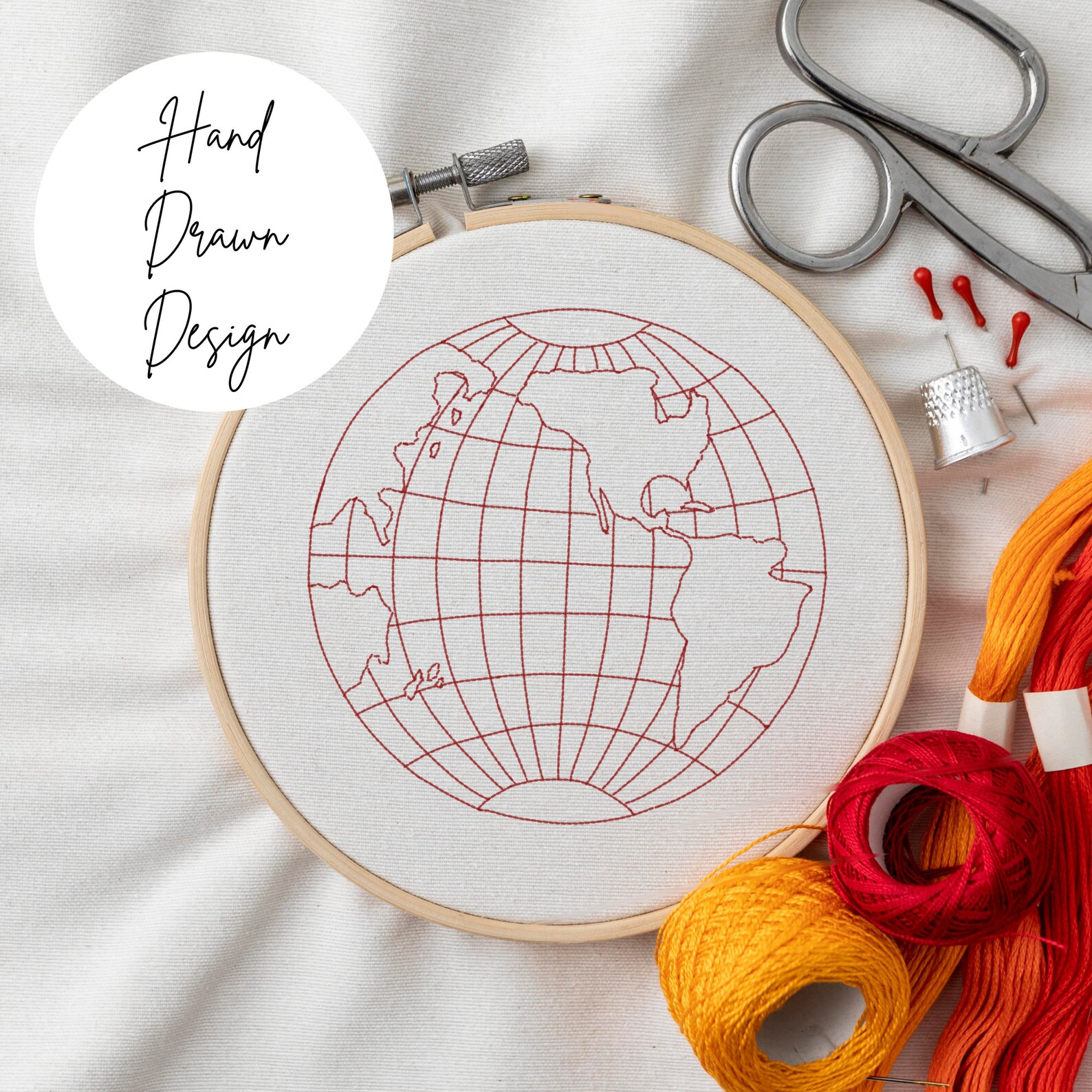 Earth Embroidery Design, DIY Hand Stitch Redwork Pattern PDF, Instant ...