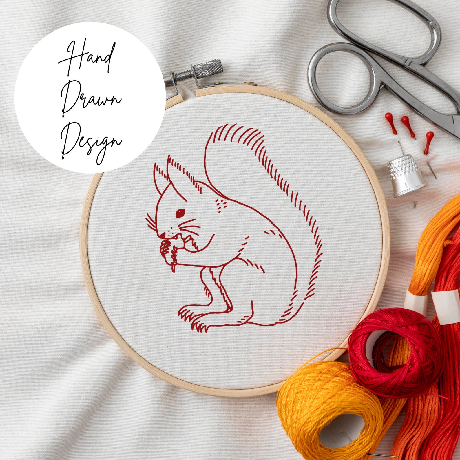 Squirrel Embroidery Design, DIY Hand Stitch Redwork Pattern PDF ...