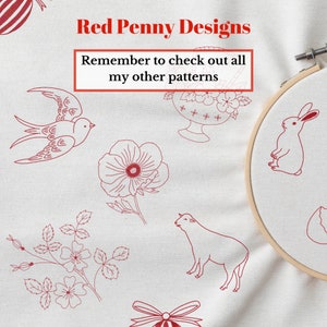 Bunny Embroidery Pattern PDF, DIY Hand Stitch Redwork Rabbit Design ...