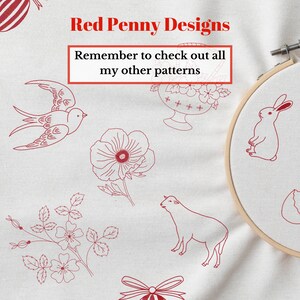 Chicken Embroidery Design, DIY Hand Stitch Redwork Pattern PDF, Instant ...