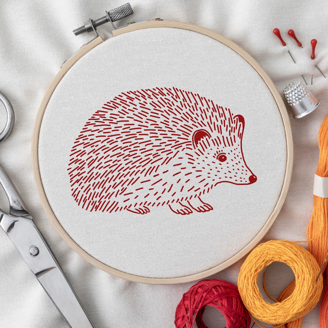 Hedgehog Embroidery Design, DIY Hand Stitch Redwork Pattern PDF ...
