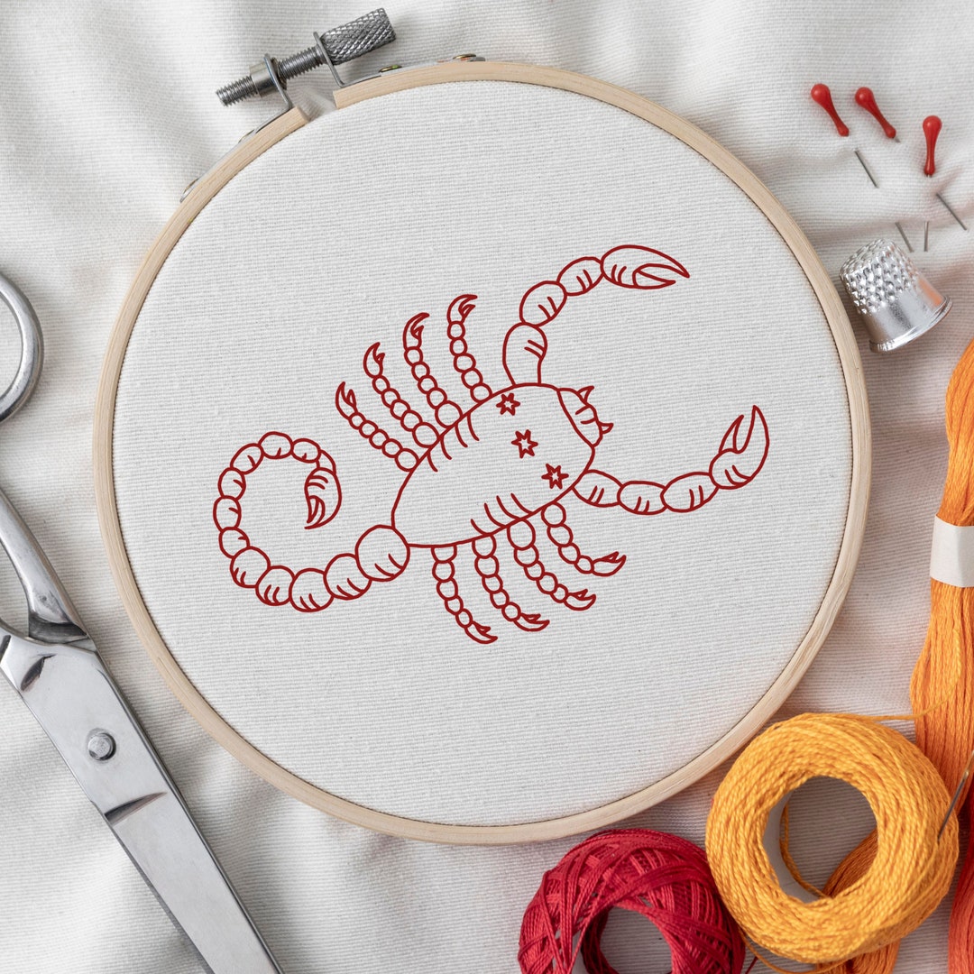 Scorpio Embroidery Design, DIY Astrology Redwork Pattern PDF, Instant ...