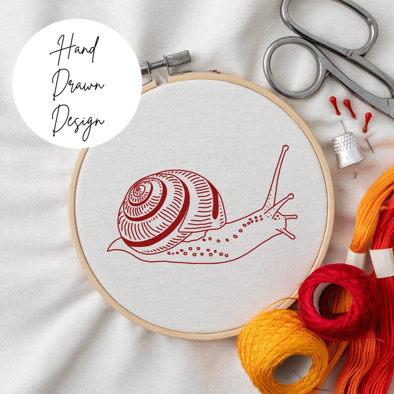 Snail Embroidery Design, DIY Hand Stitch Redwork Pattern PDF, Instant ...
