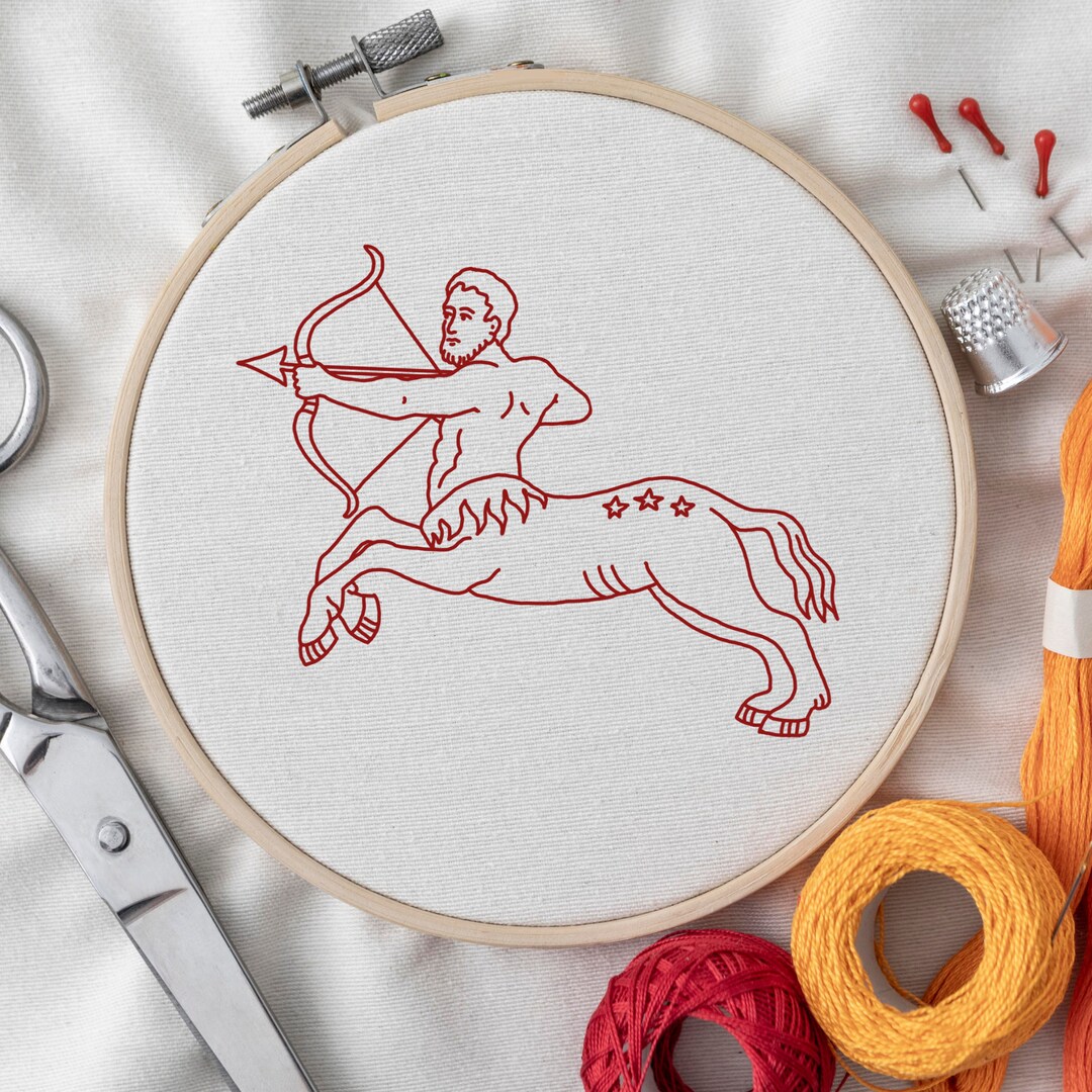 Sagittarius Embroidery Design, DIY Astrology Redwork Pattern PDF ...