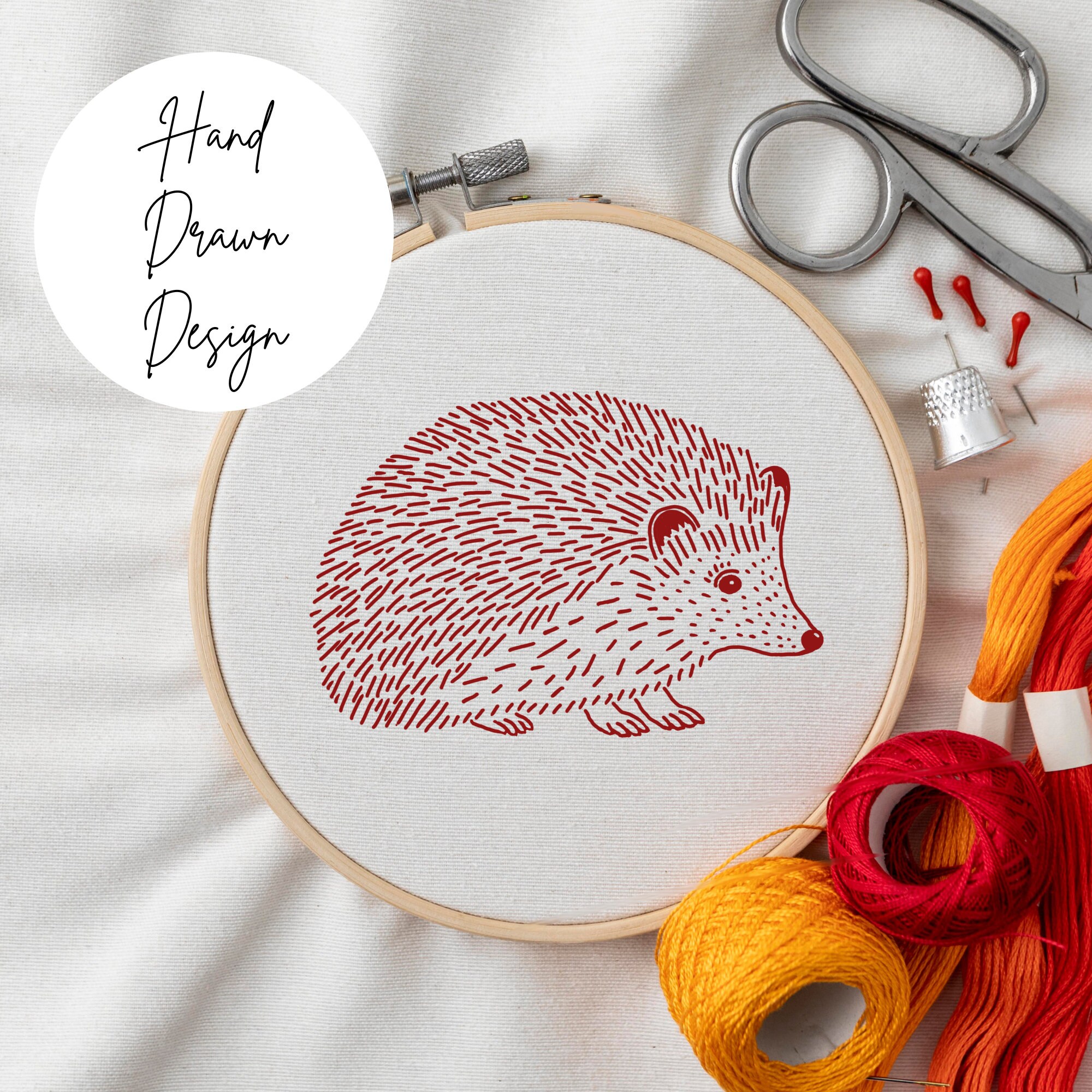 Hedgehog Embroidery Design, DIY Hand Stitch Redwork Pattern PDF, Instant Download, Needlework ...