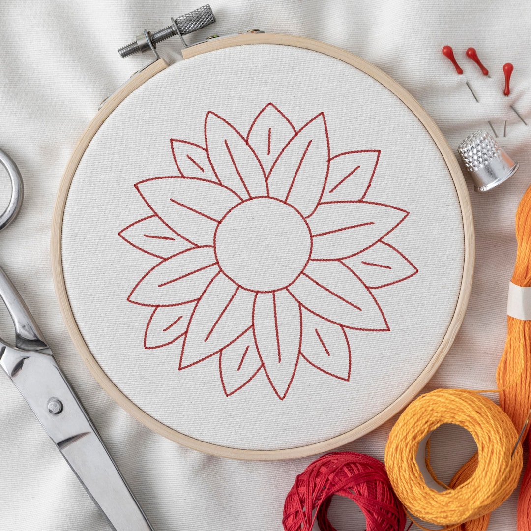 Simple Flower Embroidery Design, DIY Hand Stitch Floral Redwork Pattern ...