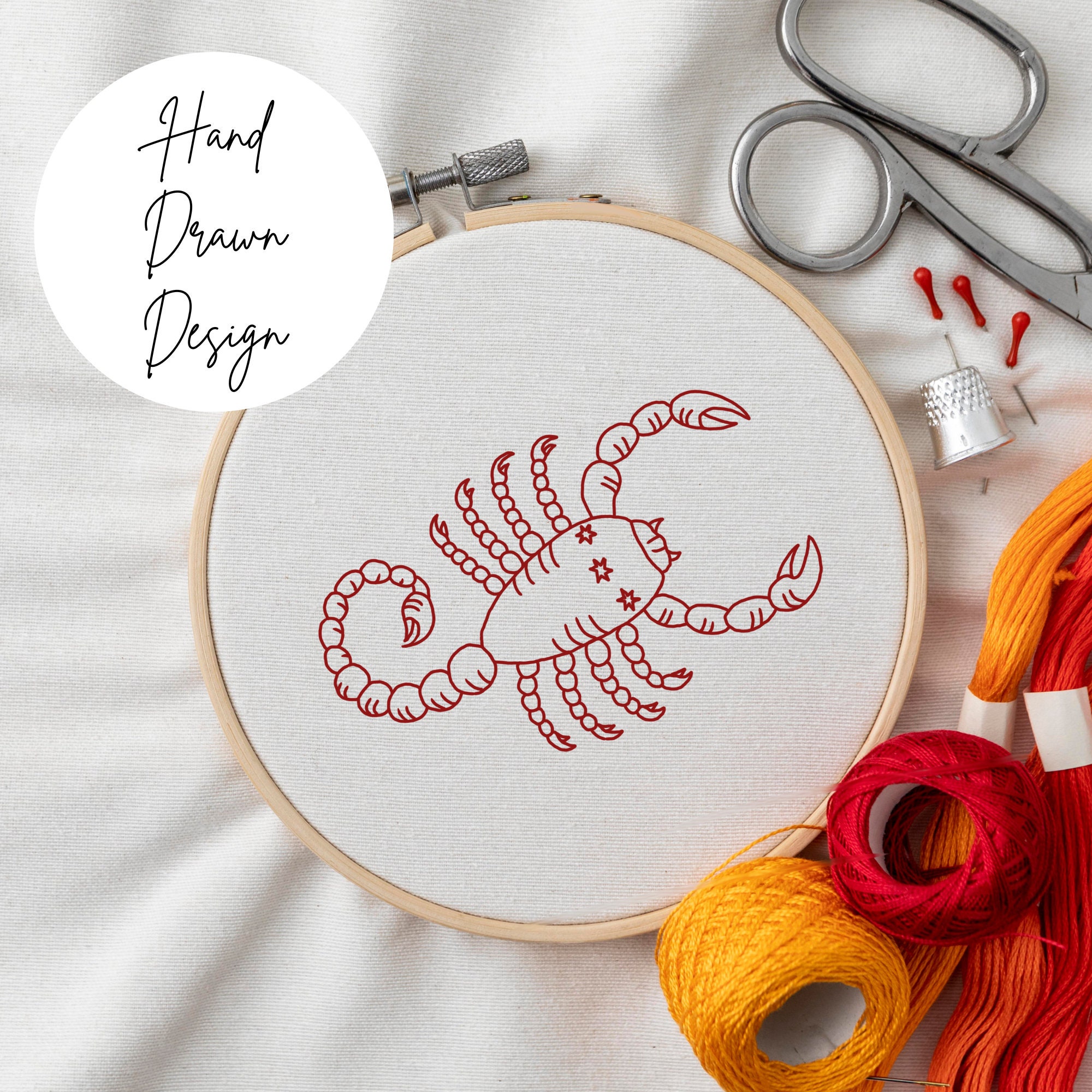 Scorpio Embroidery Design, DIY Astrology Redwork Pattern PDF, Instant ...