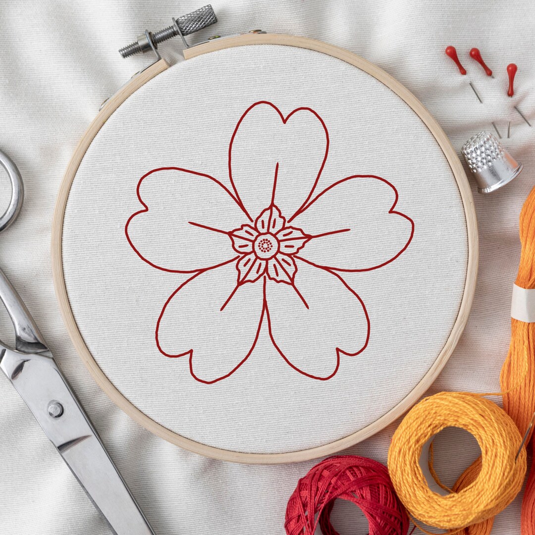 Primrose Embroidery Design, DIY Hand Stitch Redwork Pattern PDF ...