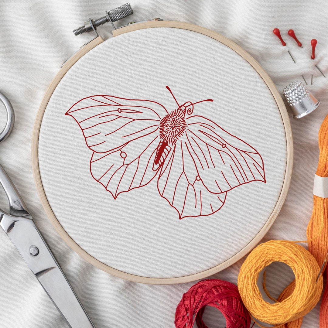 Butterfly Embroidery Pattern, DIY Hand Stitch Redwork Pattern PDF ...