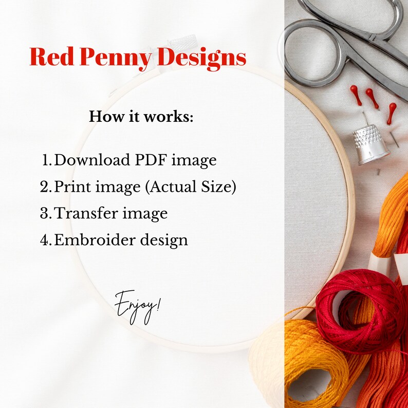 Thistle Embroidery Design, DIY Hand Stitch Floral Redwork Pattern PDF ...